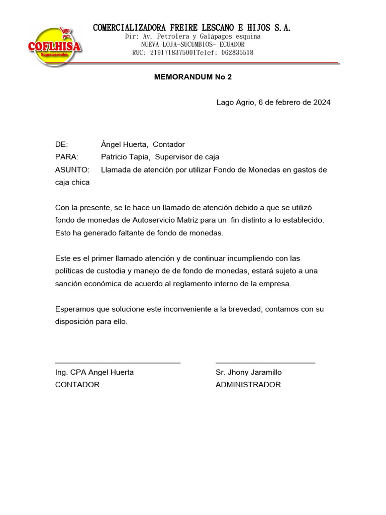 Modelo Memorandum Llamada Atencion | PDF