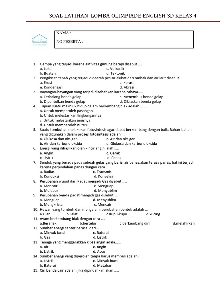 SD - 4 Sains SOAL LATIHAN | PDF | Ilmu Sosial | Sains & Matematika