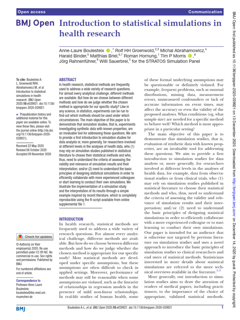 2020 - Boulesteix - Intro To Simulation Studies - BMJ Open | PDF | Statistical Hypothesis ...