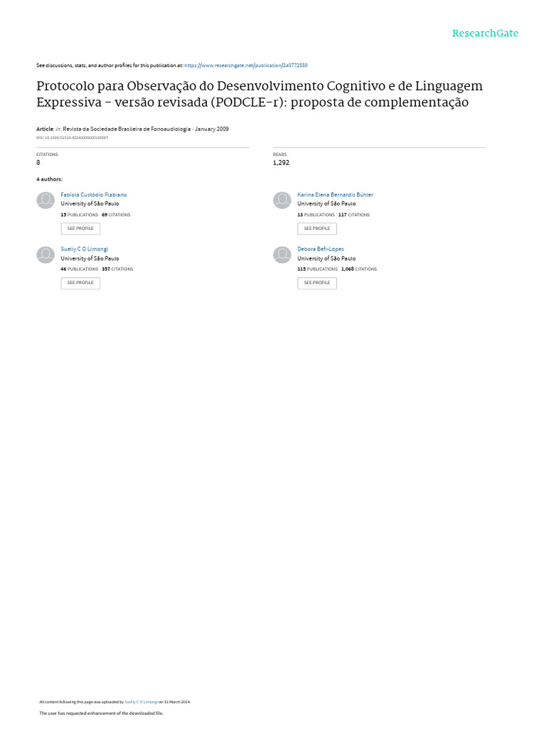Protocolo Para Observacao Do Desenvolvimento Cogni Pdf São Paulo Macro Ciência Da Computação 