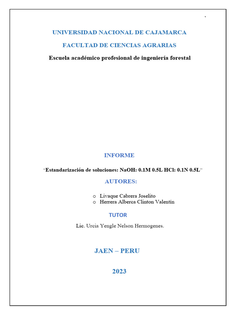 Informe Estandarización de Soluciones | PDF | Valoración | Química