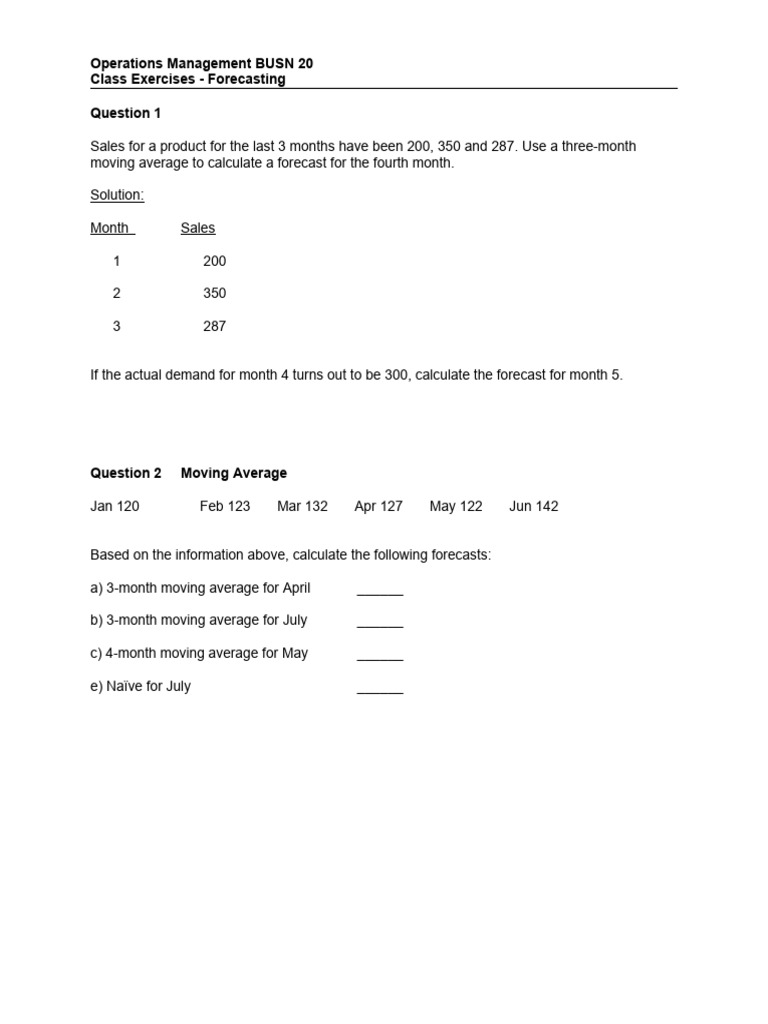 Ch 8 Forecasting Seminar Practice Problemss | PDF | Forecasting | Statistical Analysis