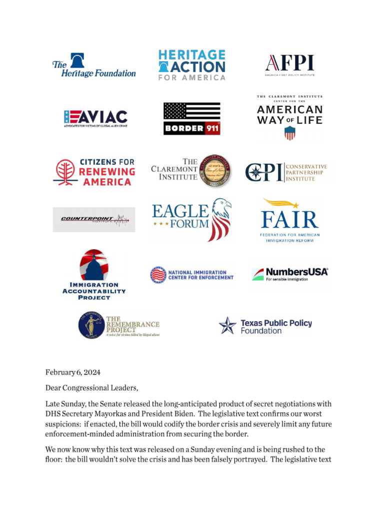 Border Coalition Letter On Senate Immigration Deal | PDF