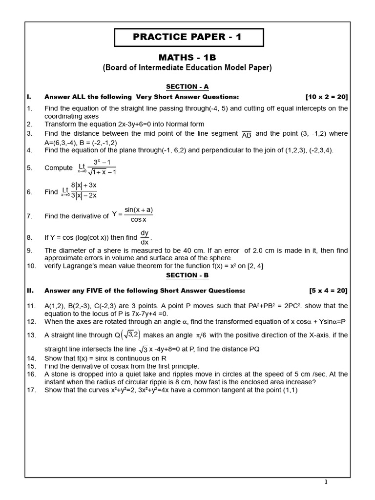Maths 1B Practice Papers | PDF | Triangle | Tangent