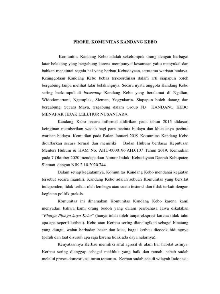 Profil Komunitas Kandang Kebo 5 Februari 2024 | PDF