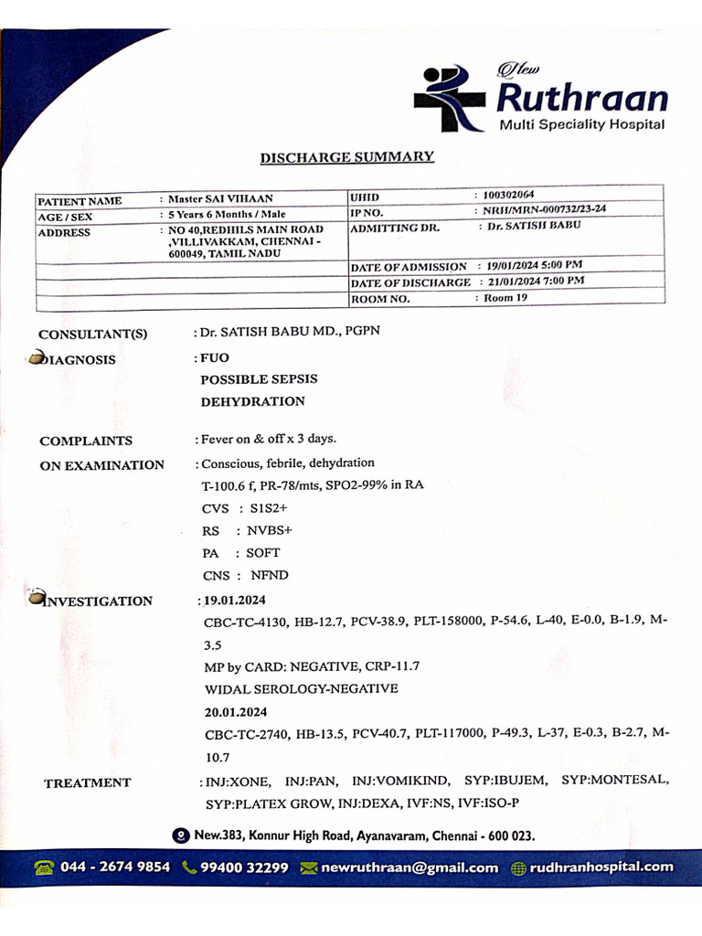 Ruthraan Hospital Discharge Summary | PDF