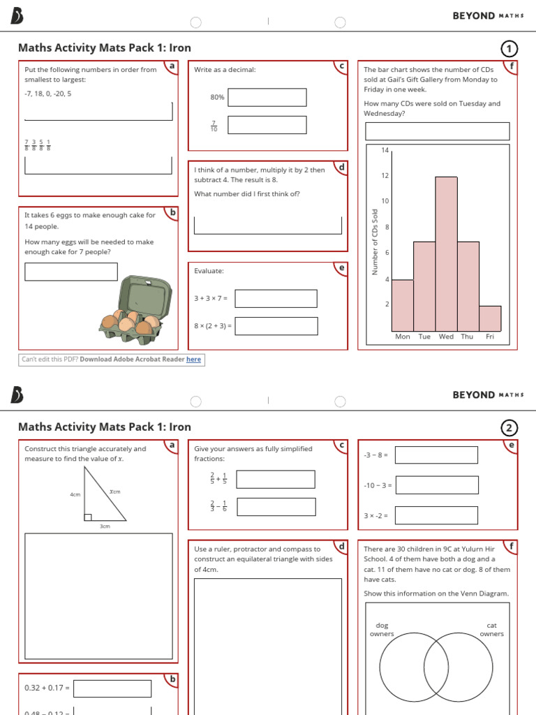 1 - Maths Activity Mats Pack 1 - Lowest Ability - Interactive | PDF ...