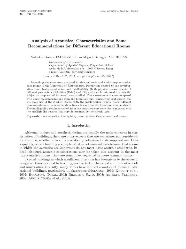 Analysis of Acoustical Characteristics A | Download Free PDF | Qualia ...