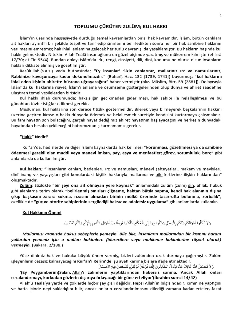 01.09. Tarihli Vaaz Kul Hakkı Son | PDF