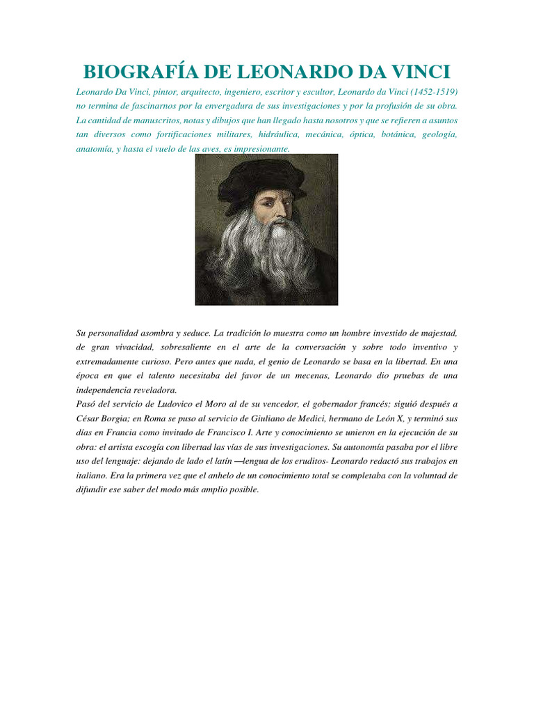 Biografía de Leonardo da Vinci | PDF | Leonardo Da Vinci | Pinturas