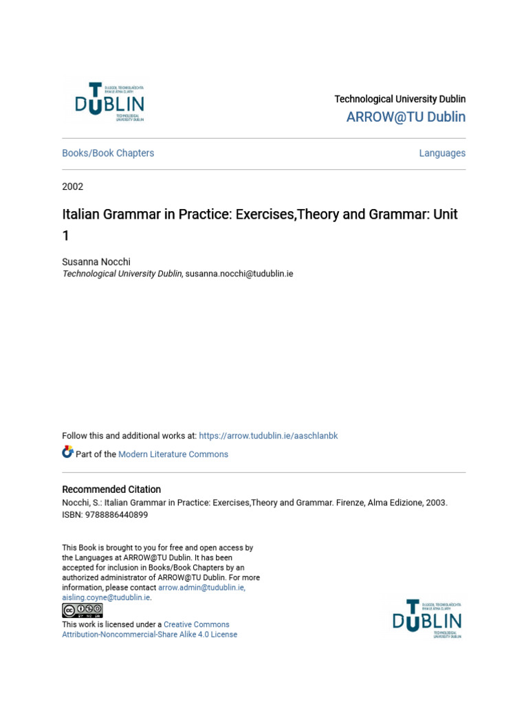 Italian Grammar in Practice Exercises, Theory and Grammar Unit 1 Author ...