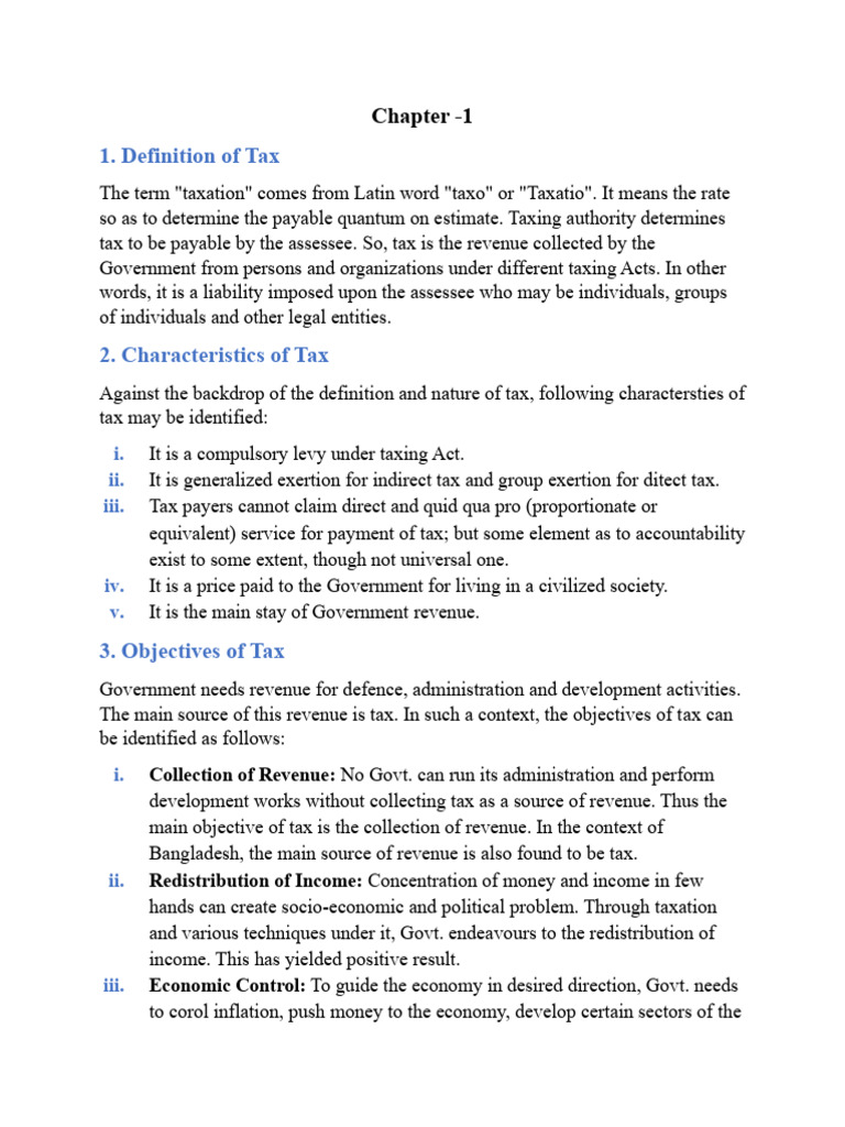 Definition of Tax: Chapter - 1 | PDF | Taxes | Direct Tax