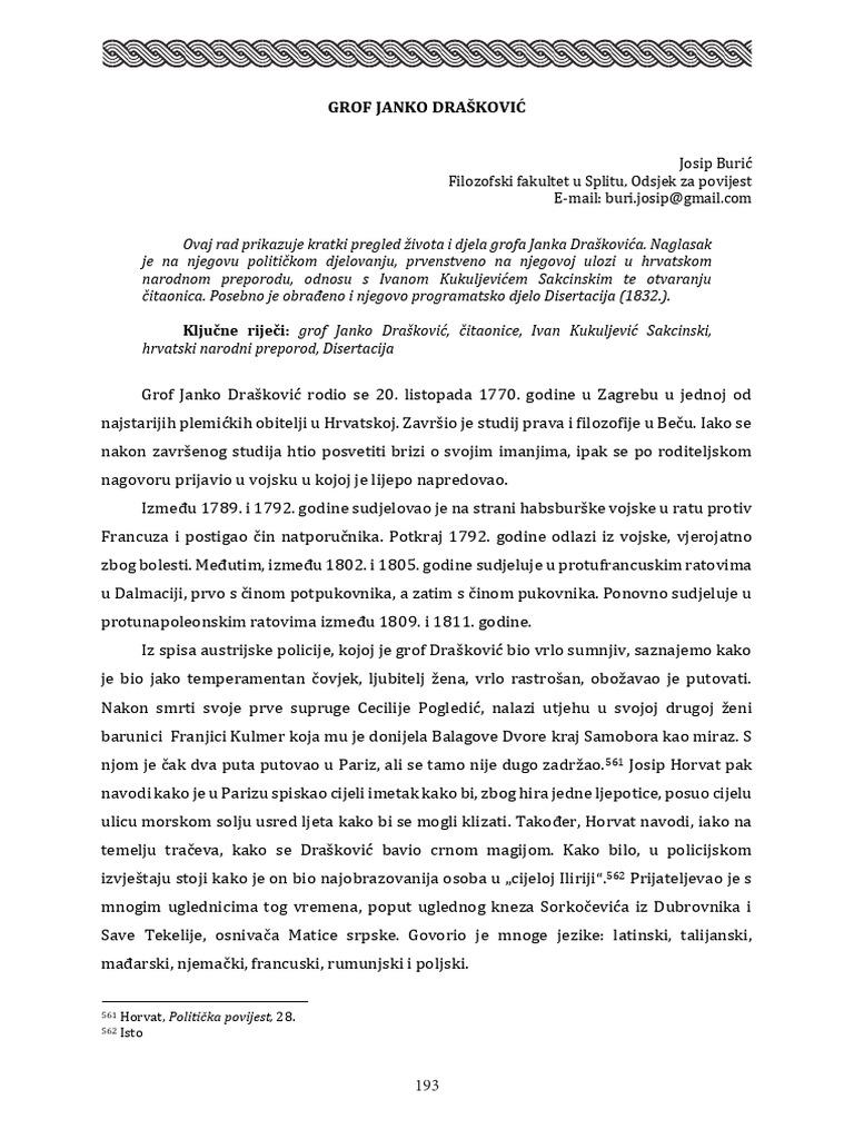 Burić, Josip - Grof Janko Drašković | PDF