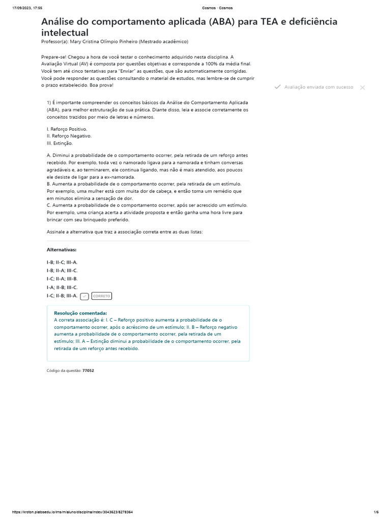 Prova Mod 1 | PDF | Behaviorismo | Espectro do autismo