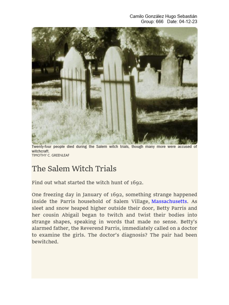 Origins of the Salem Witch Trials | PDF | Witchcraft