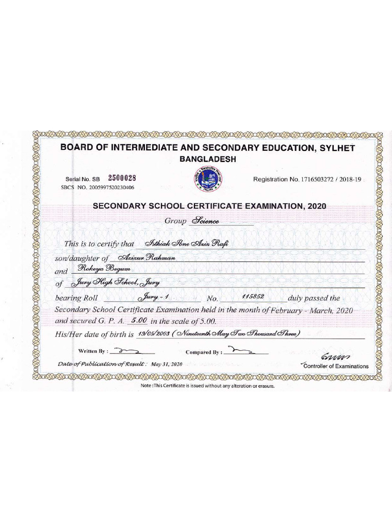 SSC Certificate | PDF