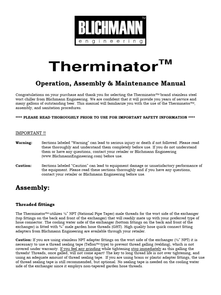 Therminator Wort Chiller Manual | PDF | Brewing | Legal Liability