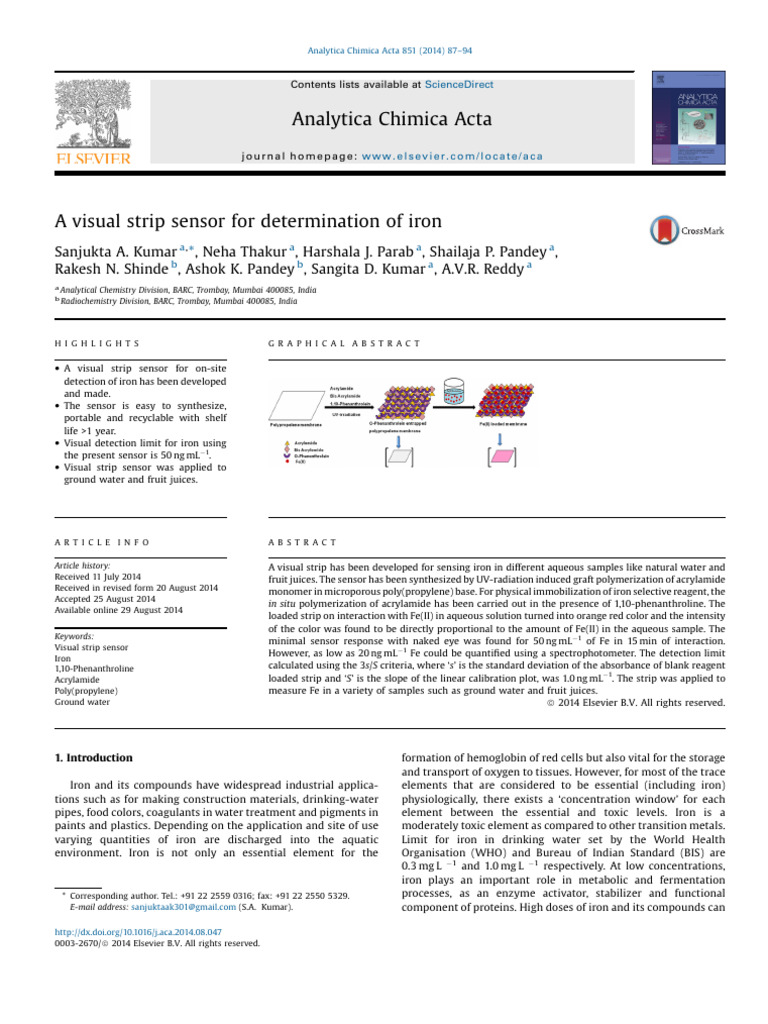 A Visual Strip Sensor For Determination of Iron | PDF | Ph | Iron