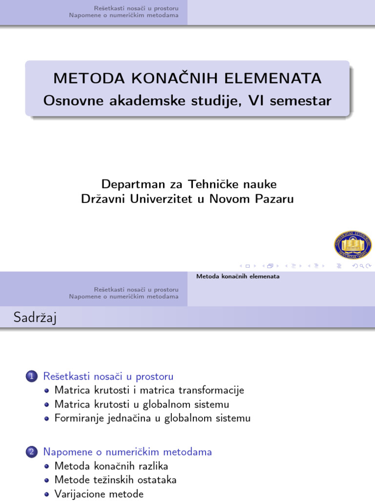 MKE-predavanje 6 - PK-Prostorni Resetkasti Nosaci I Numericke Metode | PDF