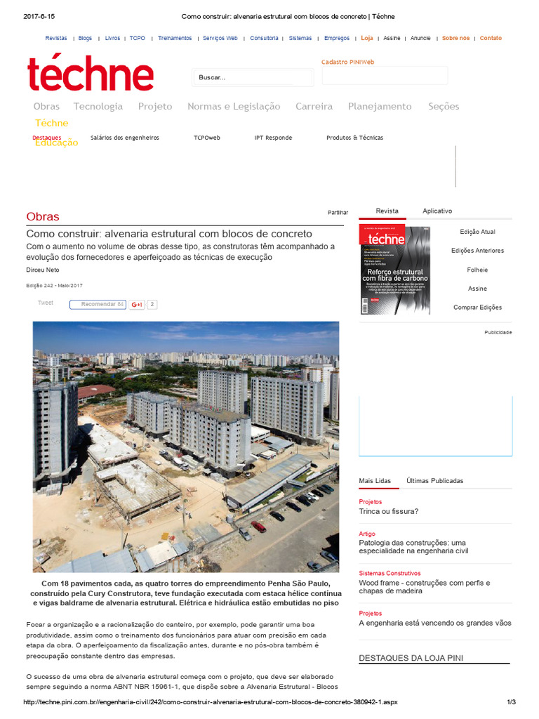 Como Construir - Alvenaria Estrutural Com Blocos de Concreto - Téchne | PDF | Engenharia ...