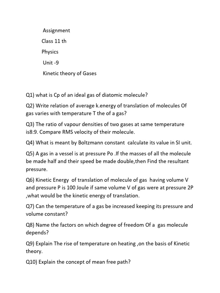 Physics Assignment, Class 11th | PDF