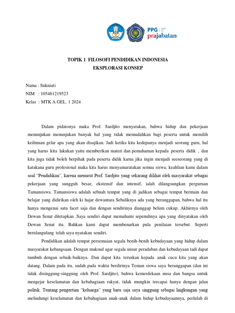 Topik 1 Eksplorasi Konsep Filosofipendiidkan | PDF | Karier & Perkembangan