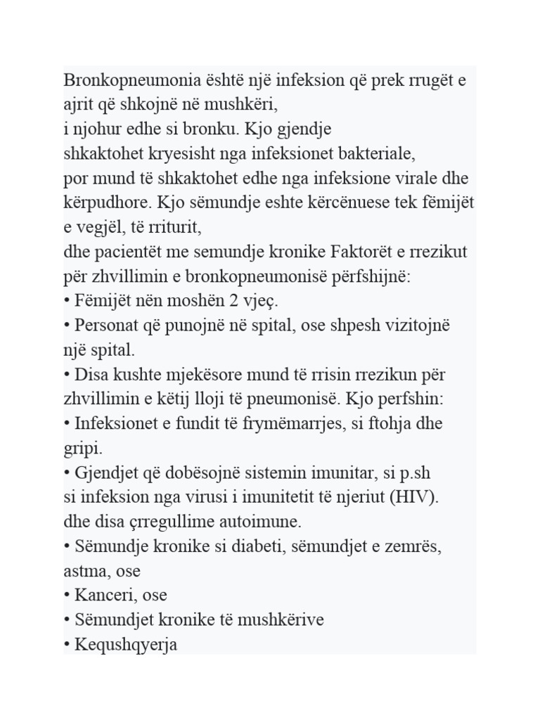 Bronkopneumonia Është Një Infeksion Që Prek Rrugët e Ajrit Që Shkojnë ...