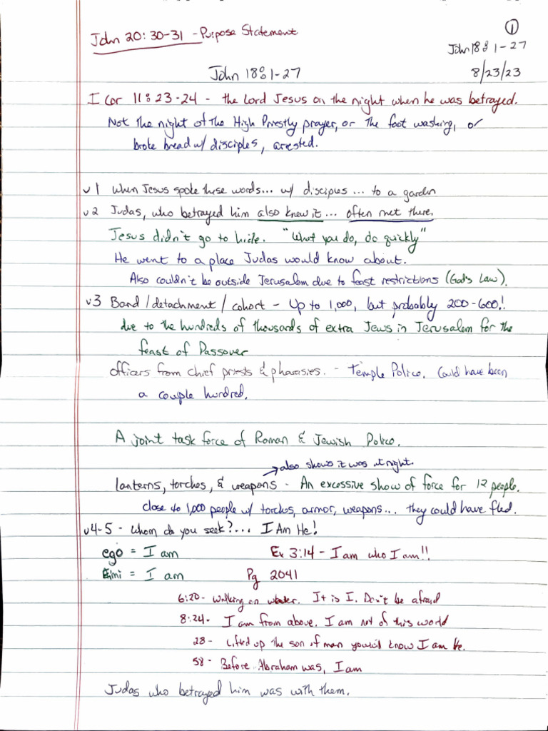 Bible Study Notes - John 18-1-27 | PDF