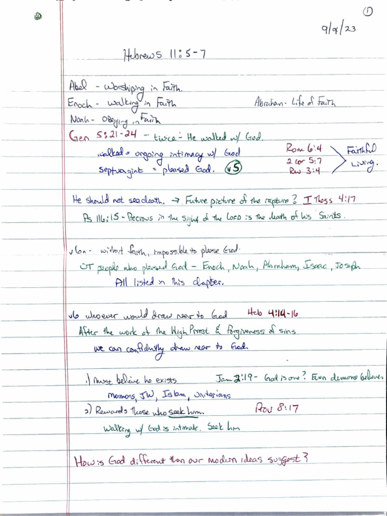 Bible Study Notes - Hebrews 11-5-7 | PDF