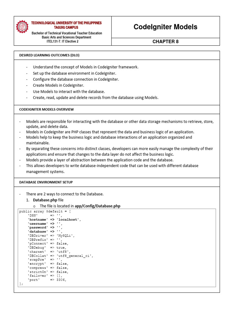 Chapter 8 Codeigniter Models Pdf Databases Computer File