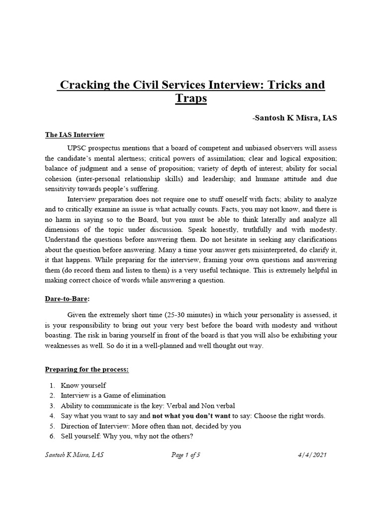 UPSC Interview Tricks and Traps - by Santosh Misra IAS-2021 | PDF ...