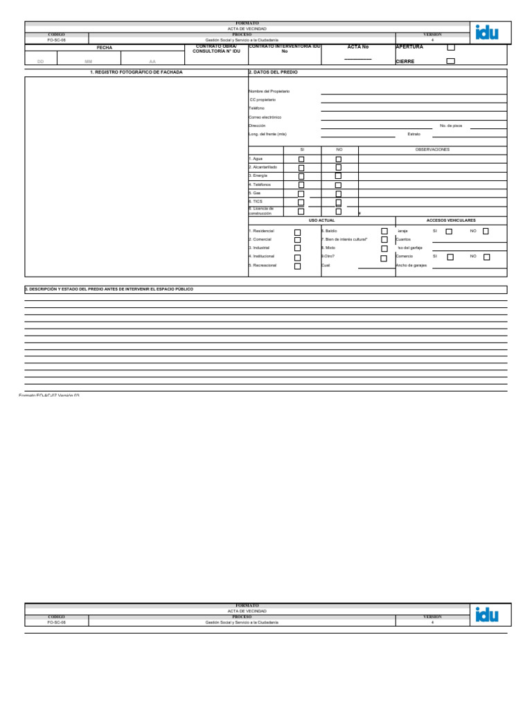 FO-SC-06 Acta de Vecindad 4 | PDF