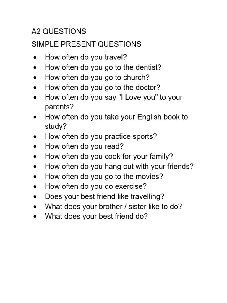 A2 Questions - Simple Present | PDF