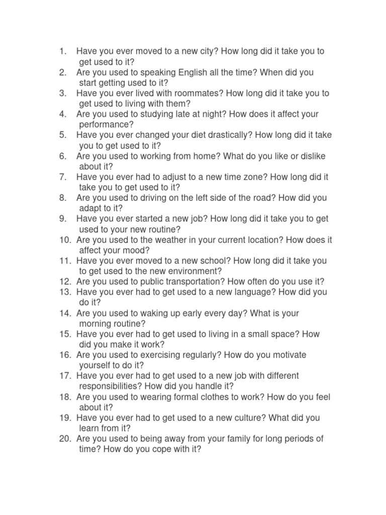 Get Used To and Be Used To Questions | PDF