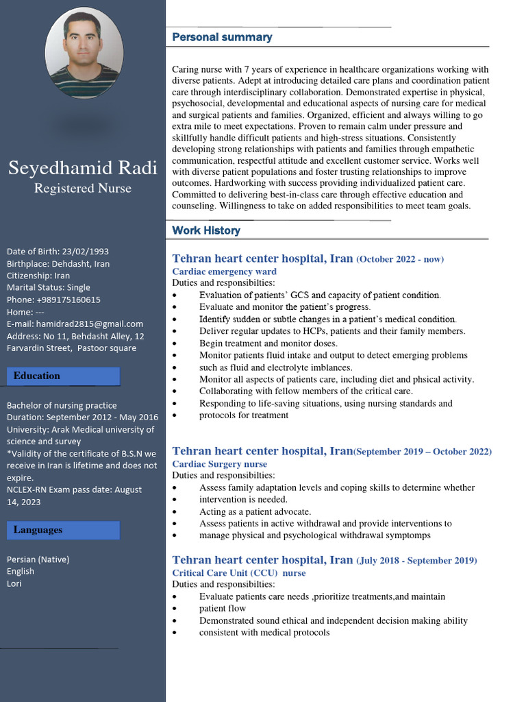 CV - Seyedhamid-Radi - 240126 - 220355 | PDF | Nursing | Patient