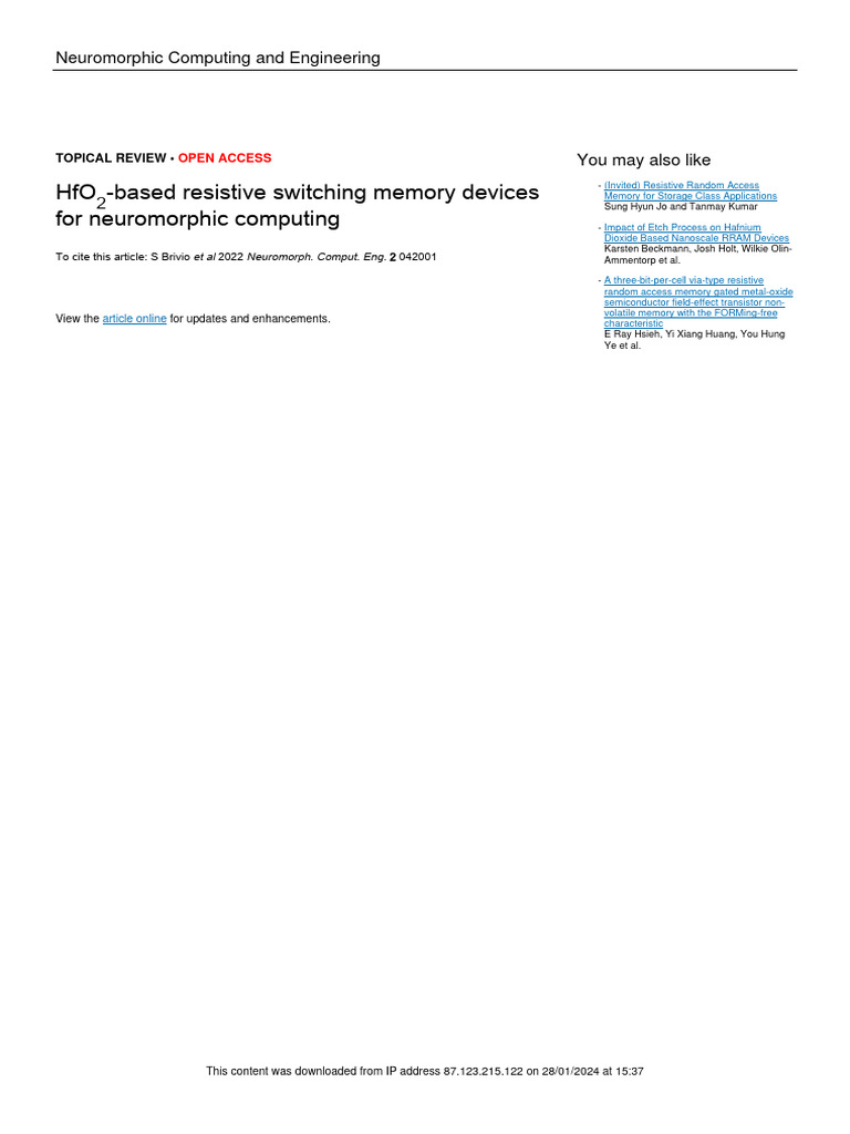 Brivio 2022 Neuromorph. Comput. Eng. 2 042001 | PDF | Artificial Neural Network | Cmos