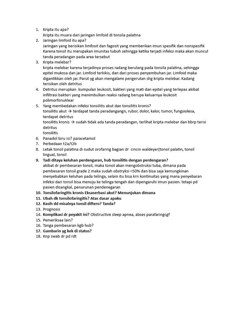 Kripta Tonsilitis: Definisi dan Gejala | PDF
