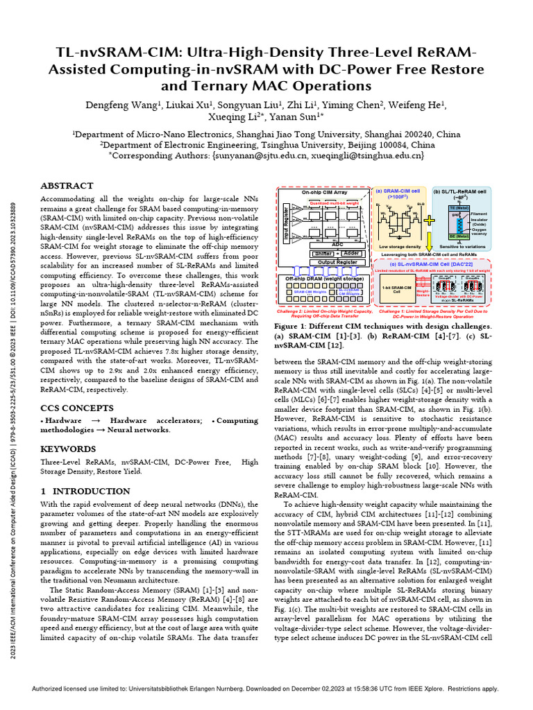 TL-nvSRAM-CIM Ultra-High-Density Three-Level ReRAM-Assisted Computing ...