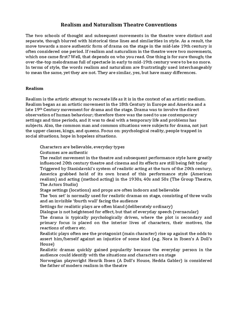 Realism and Naturalism Theatre Conventions | PDF | Realism (Arts) | Theatre