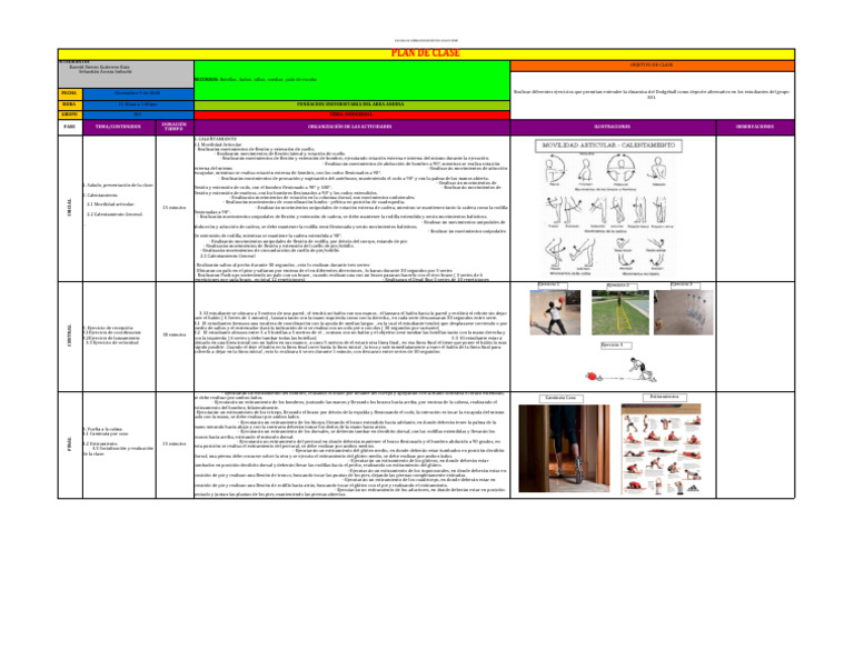 PLAN DE CLASE - DODGEBALL 301 | PDF | Hombro | Codo