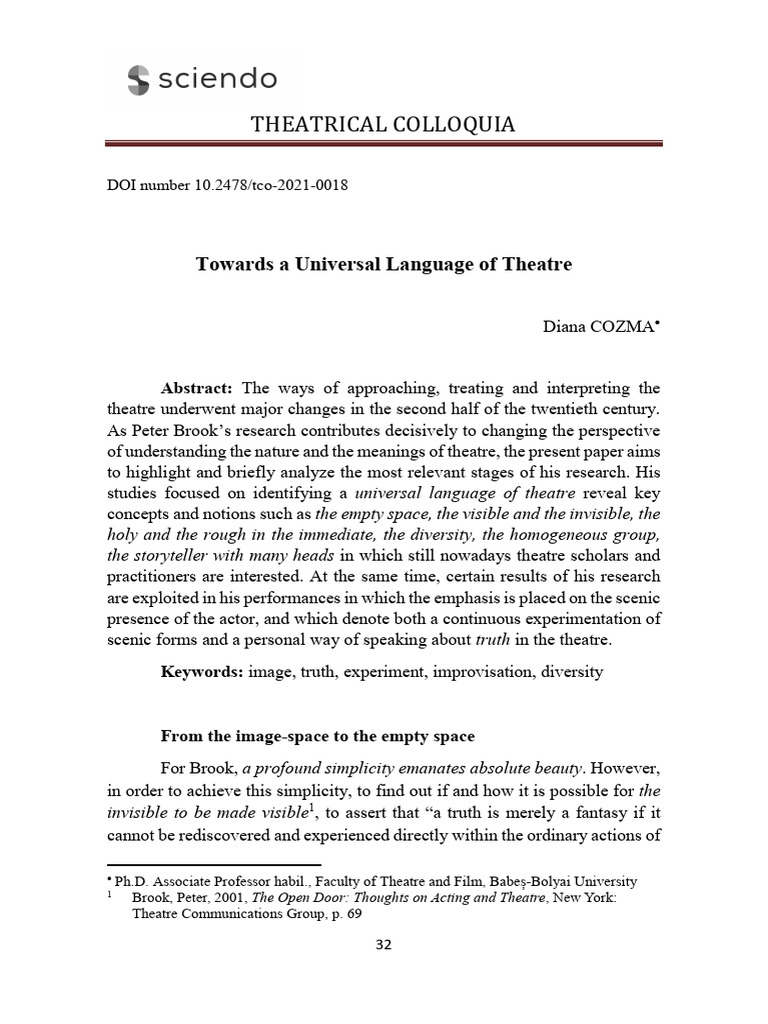 Universal Language in Theatre Exploration | PDF | Theatre