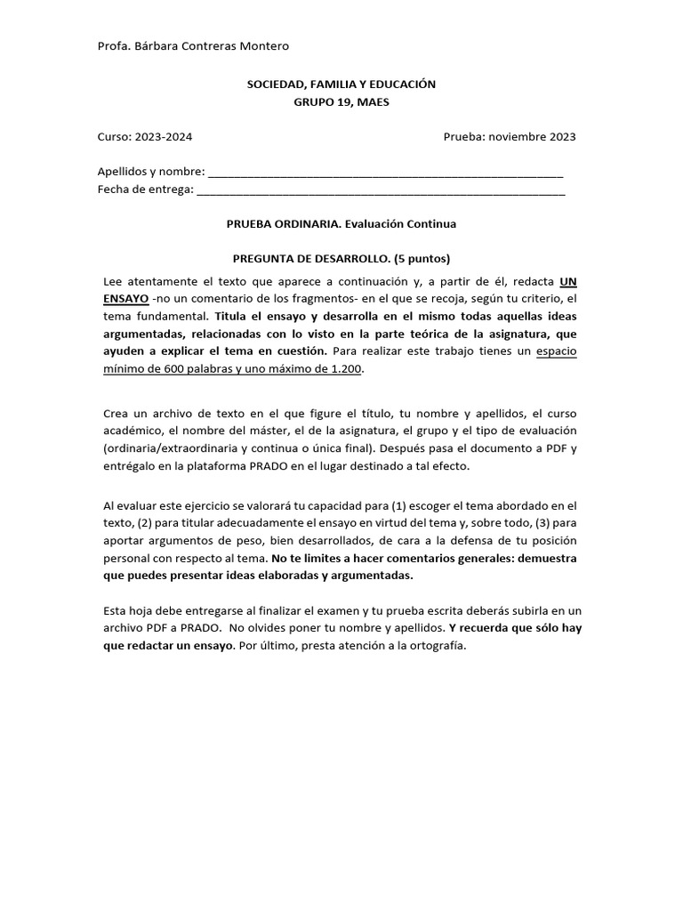 Prueba Escrita | PDF | Ensayos