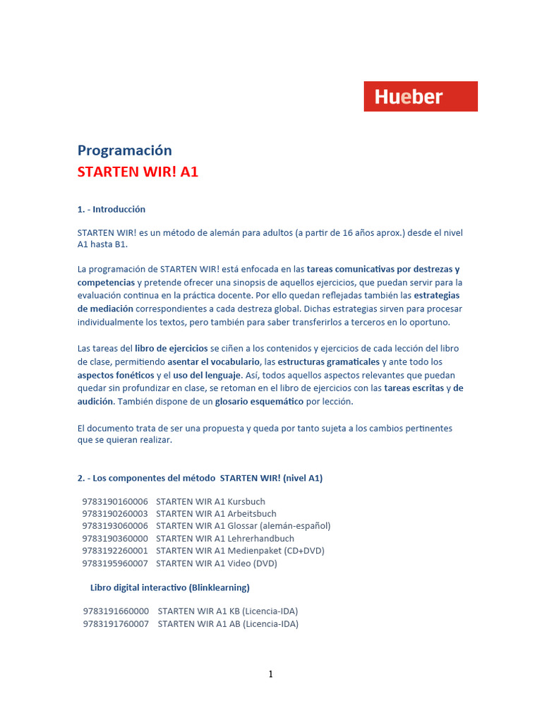 Programación del Método STARTEN WIR! A1 | PDF | Verbo | Gramática