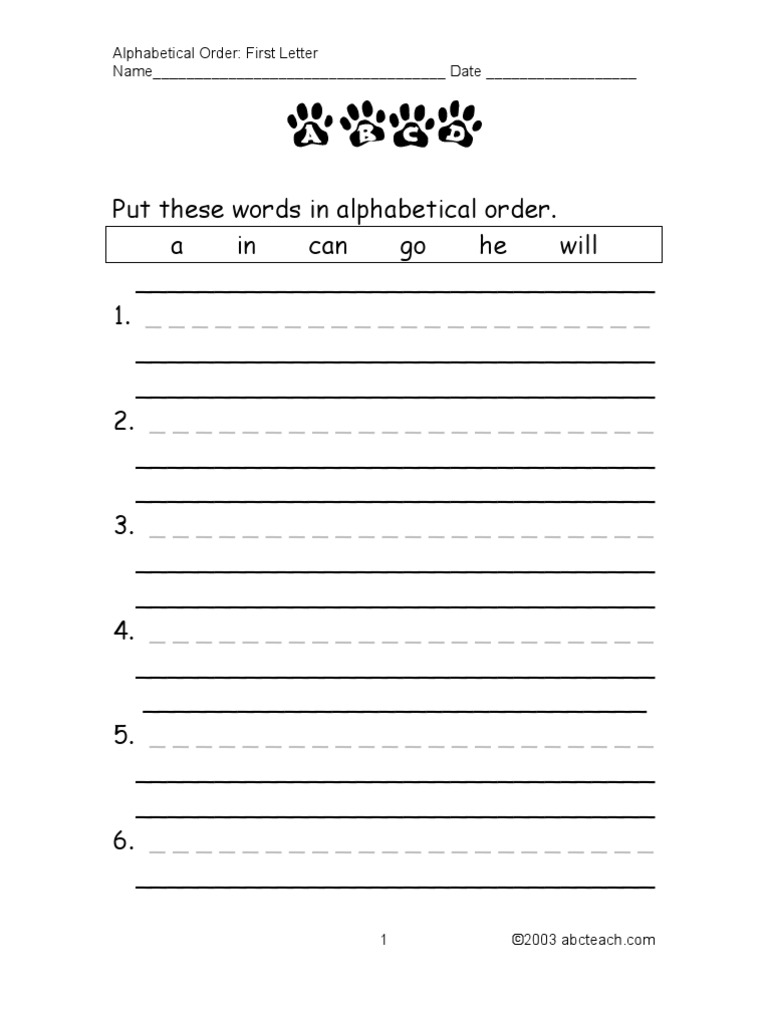 Alphabetical Order: First Letter Name - Date | PDF | Alphabet | Collation