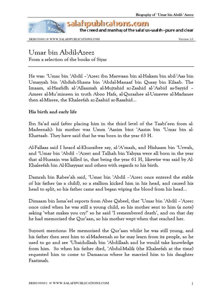 From The Biographies of The Salaf 'Umar Bin 'Abdul-'Azeez | PDF ...