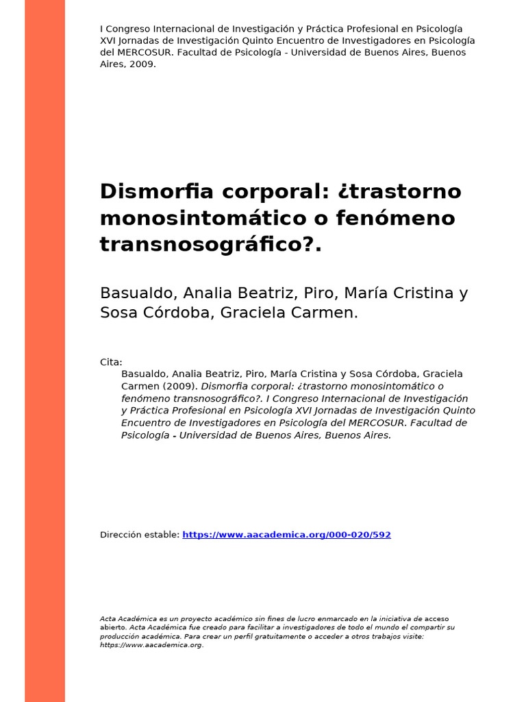 Dismorfofobia y Dismorfia Corporal | PDF | Psicoanálisis | Terapia ...