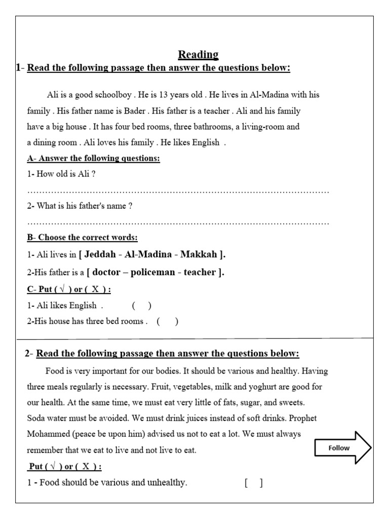 اختبار قياس انجليزي reading writing | PDF