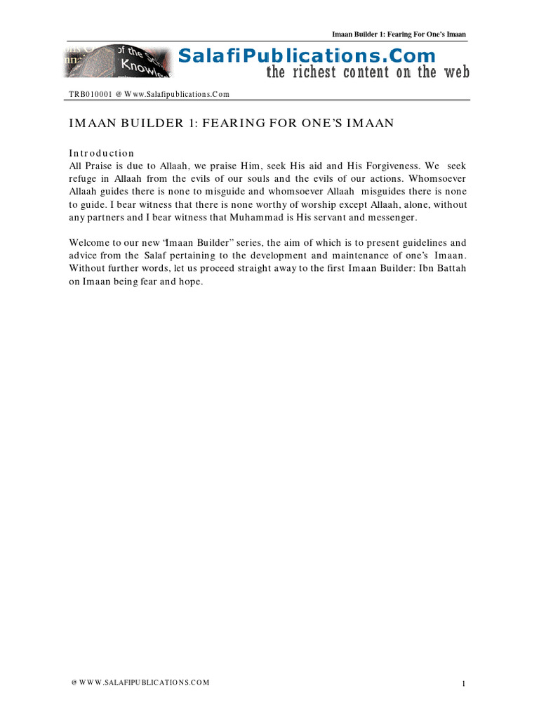 Imaan Builder Series Part 1 - Imaan is Fear and Hope | PDF | Jesus In Islam | Prophets And ...