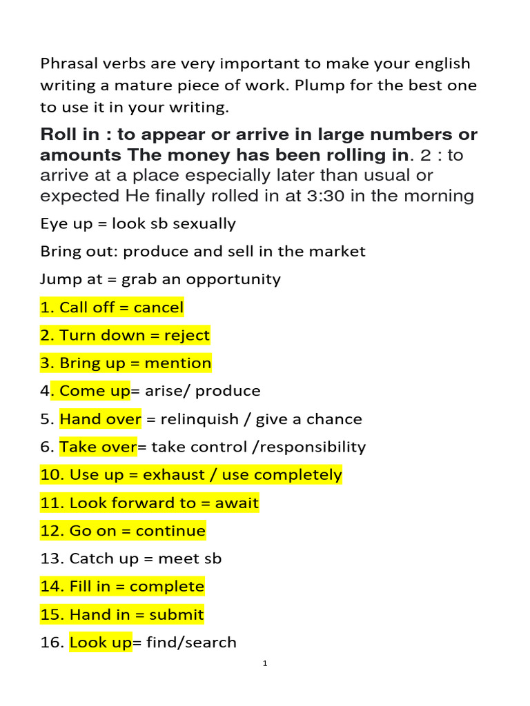 Phrasal Verbs Note | PDF | Self-Improvement | Wellness