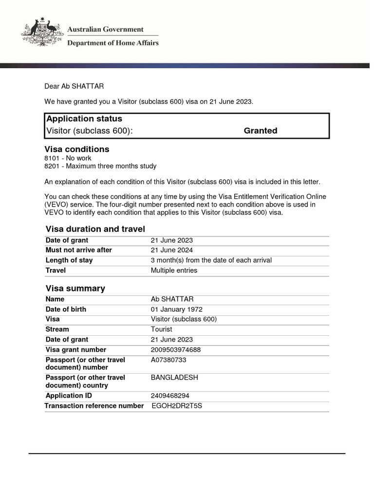 IMMI Grant Notification | PDF | Travel Visa | International Law